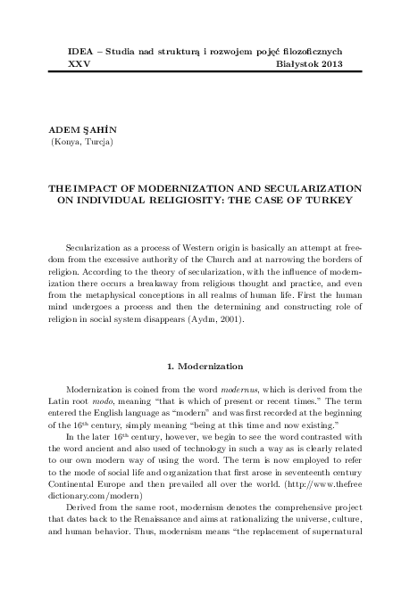 (PDF) The Impact of Modernization and Secularization on Individual ...