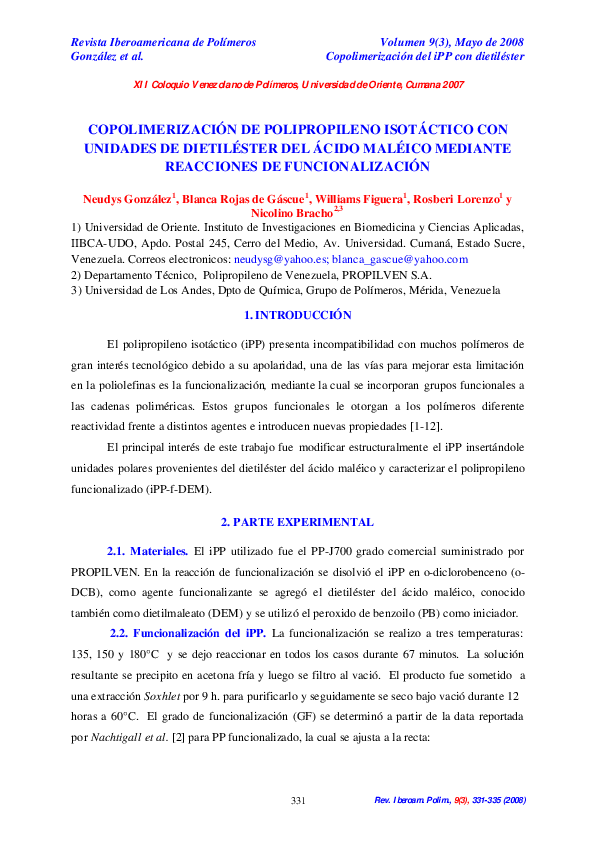 (PDF) Copolimerización De Polipropileno Isotáctico Con Unidades De ...