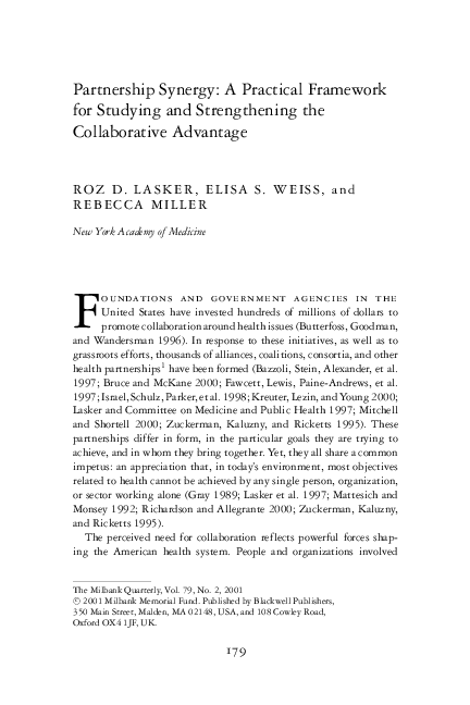 (PDF) Partnership Synergy: a Practical Framework for Studying and ...