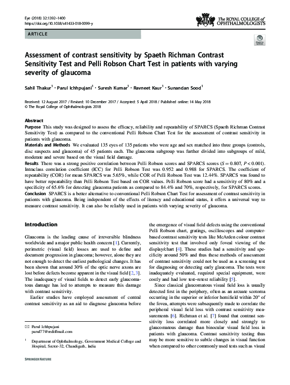 (PDF) Assessment of contrast sensitivity by Spaeth Richman Contrast ...