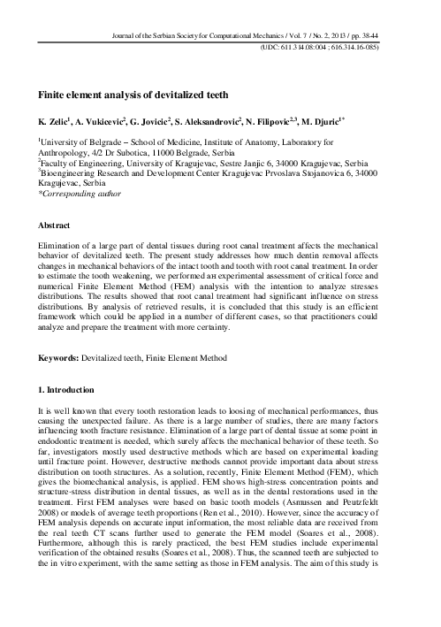 (PDF) Finite element analysis of devitalized teeth