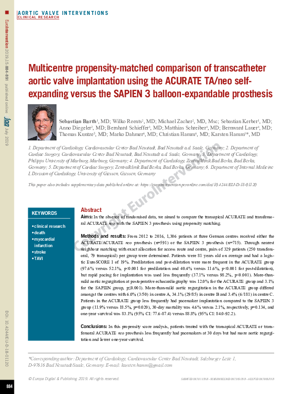 (PDF) Multicentre propensity-matched comparison of transcatheter aortic valve implantation using ...