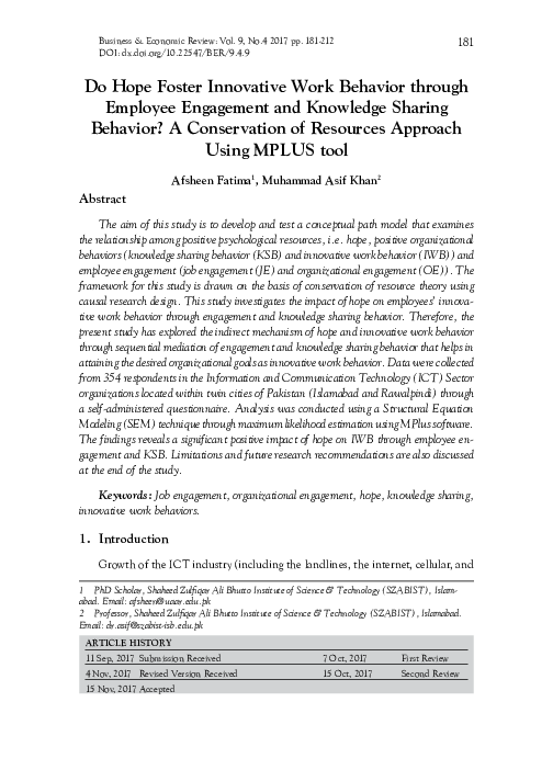 (PDF) Do Hope Foster Innovative Work Behavior through Employee ...