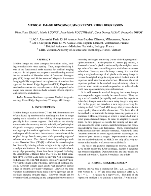 (PDF) Medical image denoising using Kernel Ridge Regression