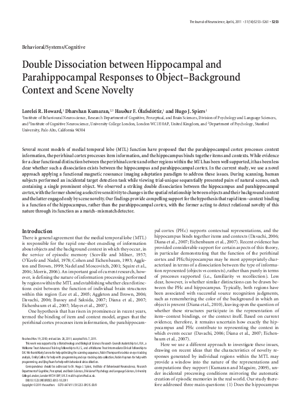 (PDF) Double Dissociation between Hippocampal and Parahippocampal Responses to Object Background ...