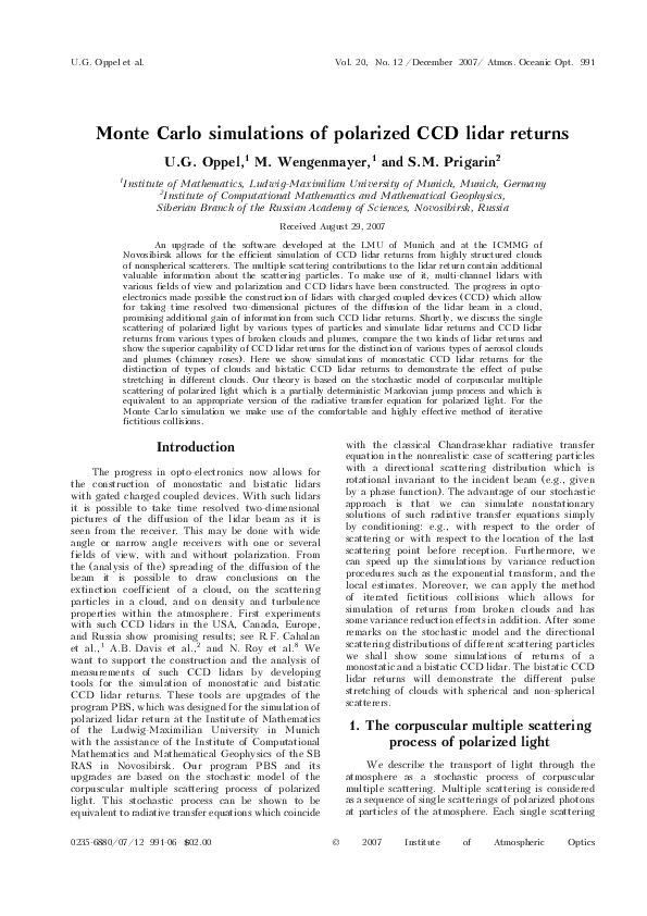 (PDF) Monte Carlo simulations of polarized CCD lidar returns