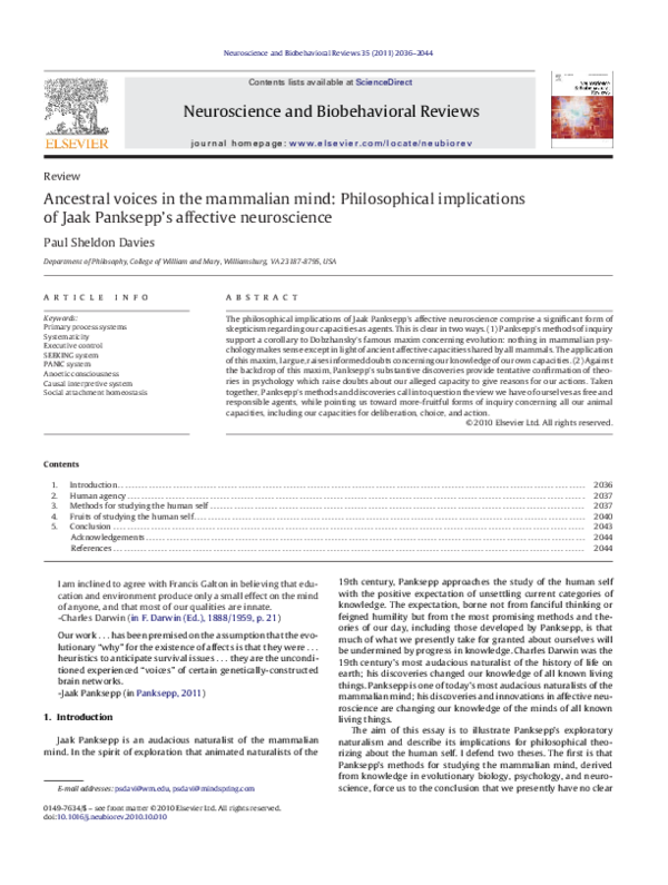 (PDF) Ancestral voices in the mammalian mind: Philosophical ...