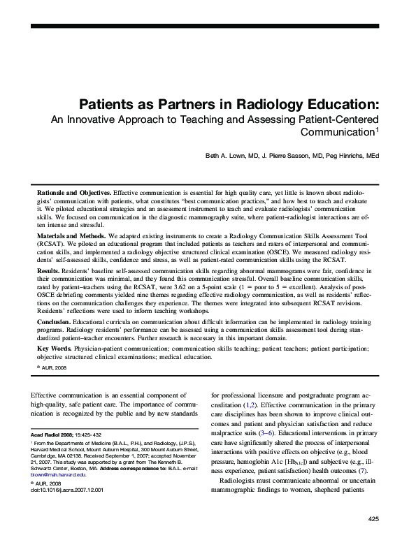 (PDF) Patients as partners in radiology education: an innovative ...