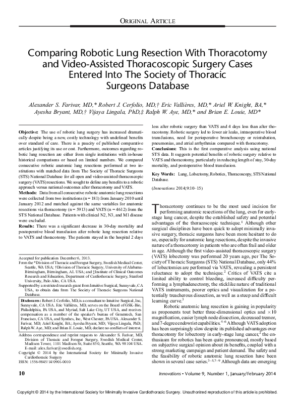 (PDF) Comparing Robotic Lung Resection With Thoracotomy and Video ...