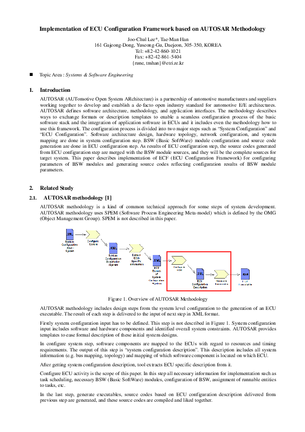 (PDF) Implementation of ECU Configuration Framework based on AUTOSAR Methodology