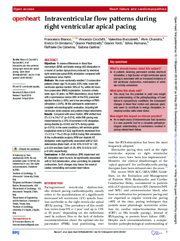 (PDF) Intraventricular flow patterns during right ventricular apical pacing