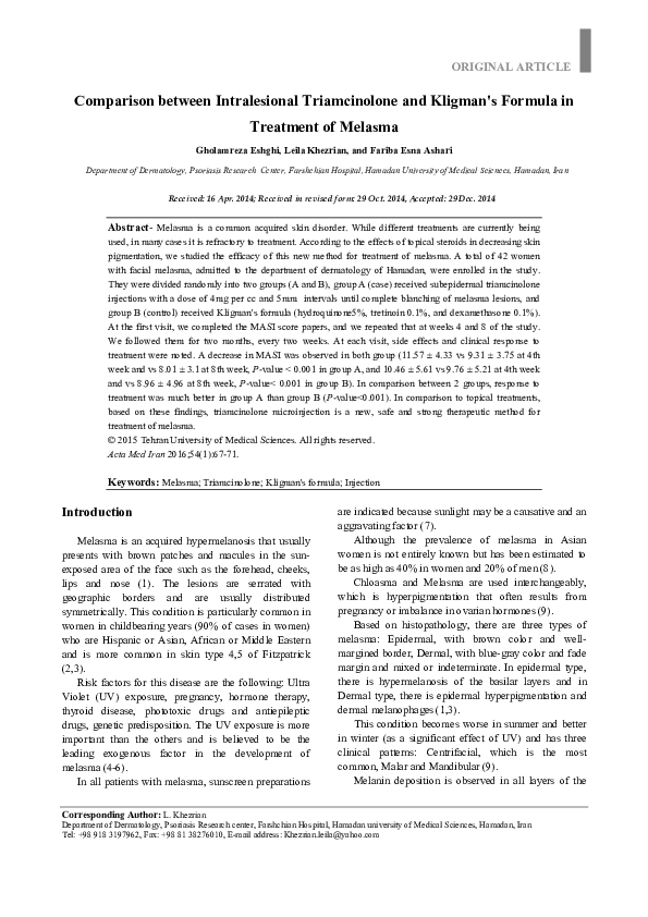 (PDF) Comparison between Intralesional Triamcinolone and Kligman's ...