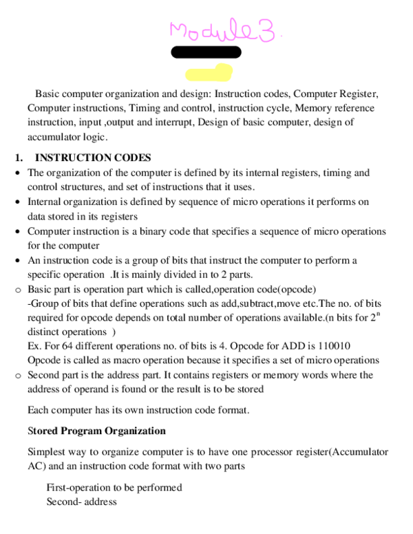 (PDF) Basic computer organization and design: Instruction codes, Computer Register, Computer ...