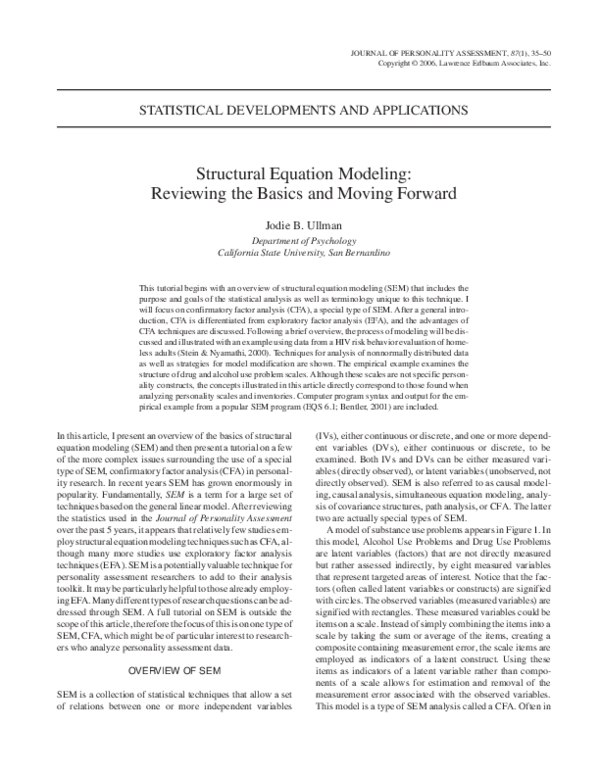 (PDF) Structural equation modeling: Reviewing the basics and moving forward