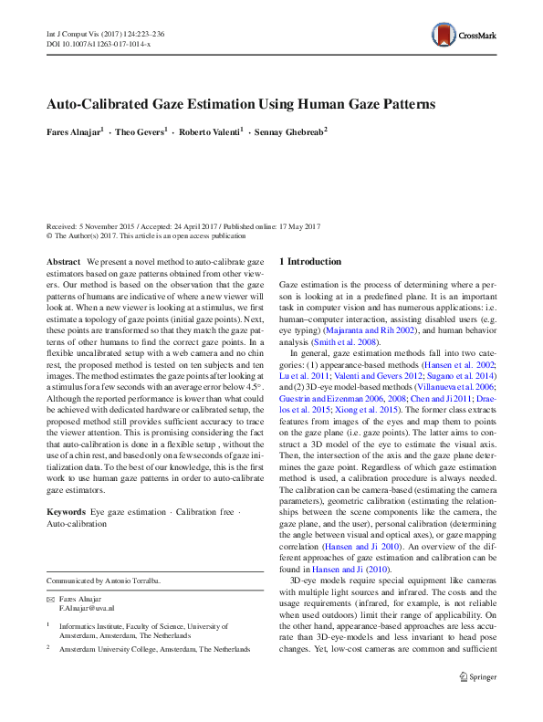 (PDF) Auto-Calibrated Gaze Estimation Using Human Gaze Patterns