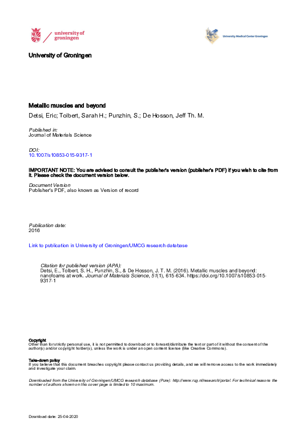 (PDF) Metallic muscles and beyond: nanofoams at work