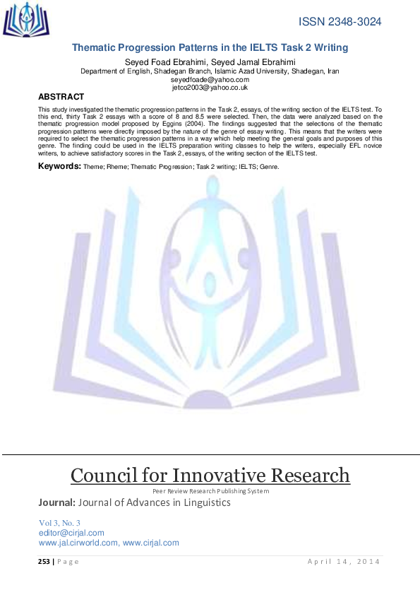 (PDF) Thematic Progression Patterns in the IELTS Task 2 Writing