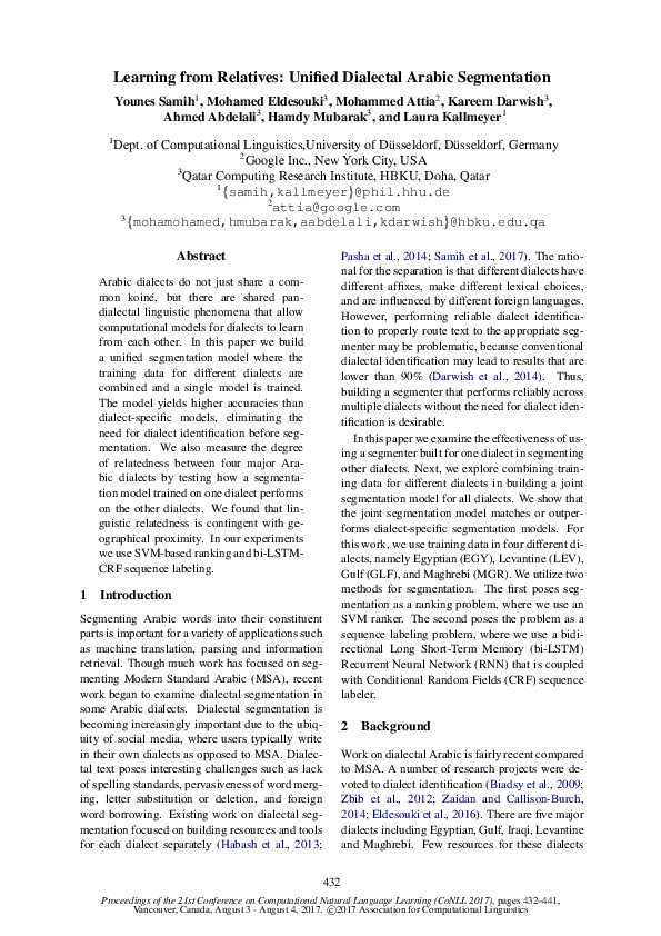 (PDF) Learning from Relatives: Unified Dialectal Arabic Segmentation