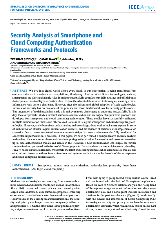 Pdf Security Analysis Of Smartphone And Cloud Computing Authentication Frameworks And Protocols