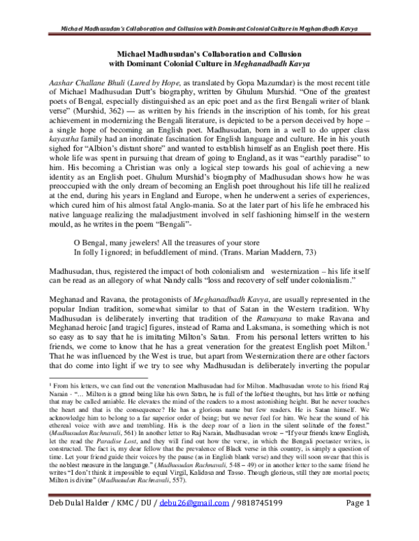 (PDF) Michael Madhusudan - Deb Dulal Halder