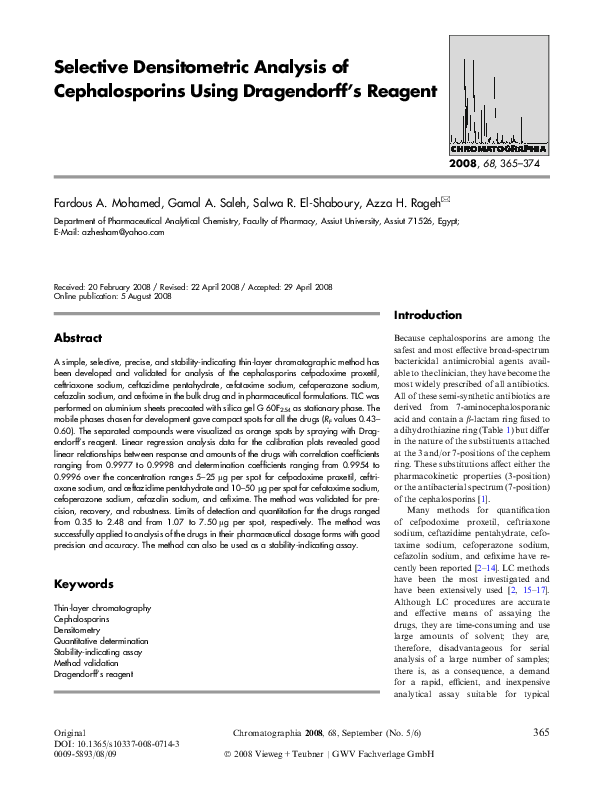 (PDF) Selective Densitometric Analysis of Cephalosporins Using ...