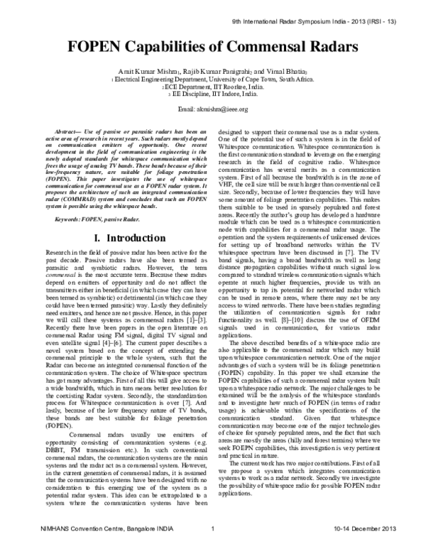 (PDF) FOPEN Capabilities of Commensal Radars