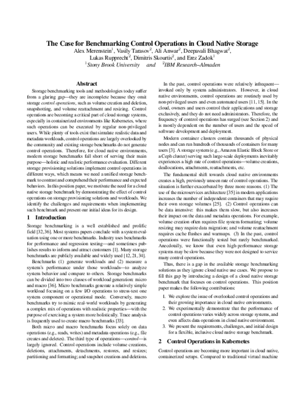 (PDF) The Case for Benchmarking Control Operations in Cloud Native Storage