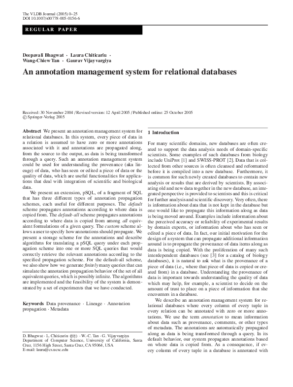 (PDF) An Annotation Management System for Relational Databases