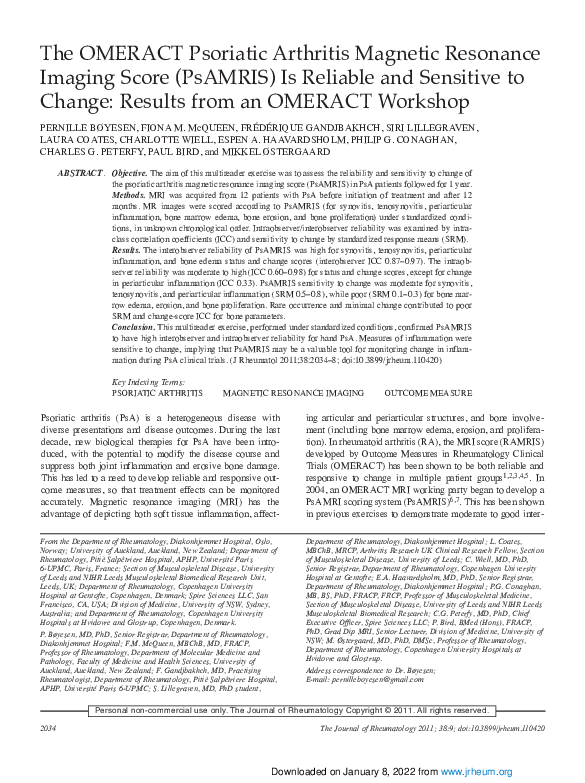 (PDF) The OMERACT psoriatic arthritis magnetic resonance imaging ...