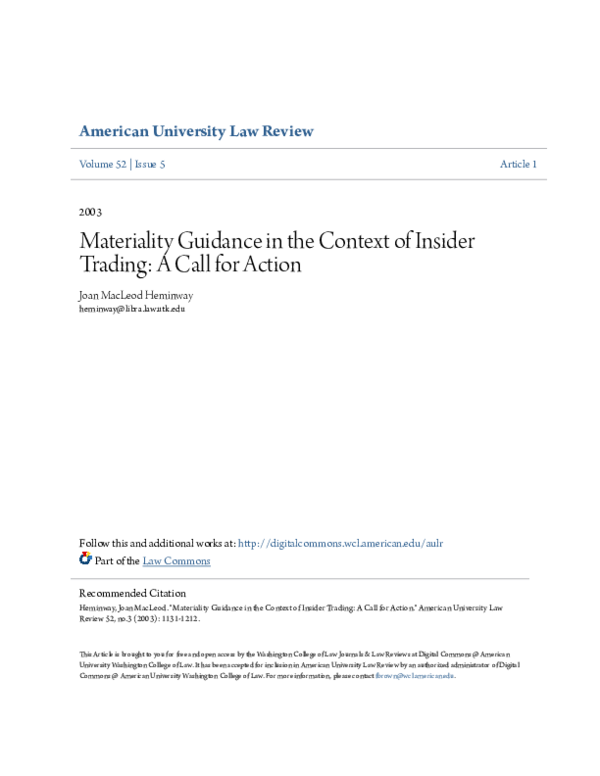 (PDF) Materiality Guidance in the Context of Insider Trading: A Call to ...