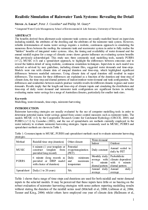 (PDF) Realistic simulation of rainwater tank systems: revealing the ...