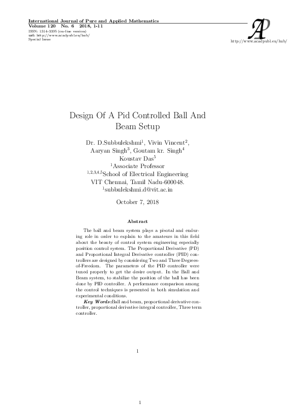 (PDF) Design Of A Pid Controlled Ball And Beam Setup
