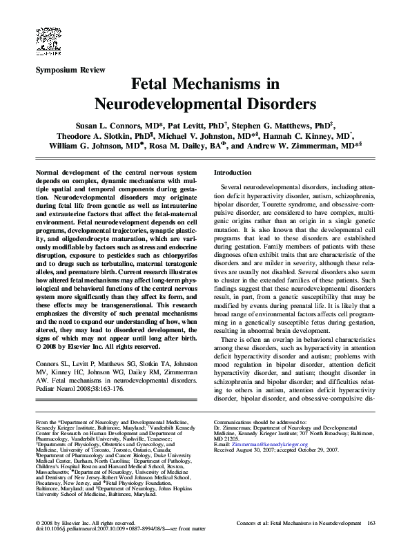 (PDF) Fetal Mechanisms in Neurodevelopmental Disorders