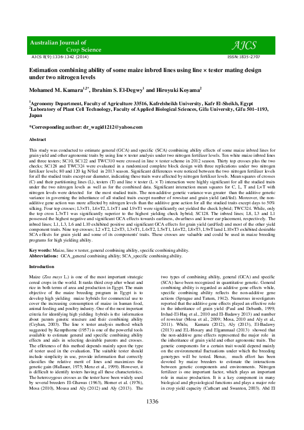 (PDF) Estimation combining ability of some maize inbred lines using ...