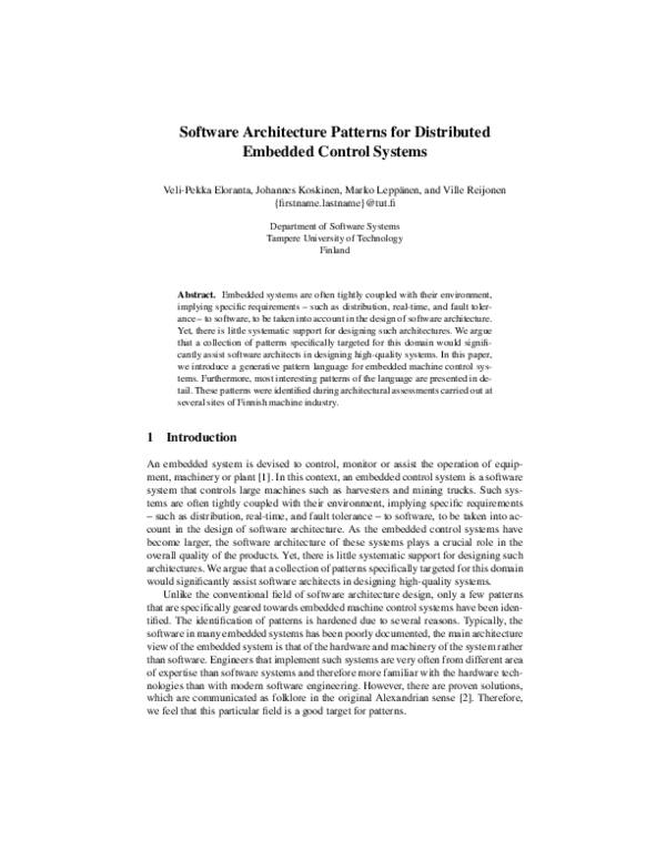 Pdf Software Architecture Patterns For Distributed Embedded Control System 