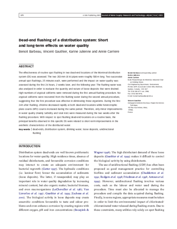 (PDF) Dead-end flushing of a distribution system: Short and long-term ...