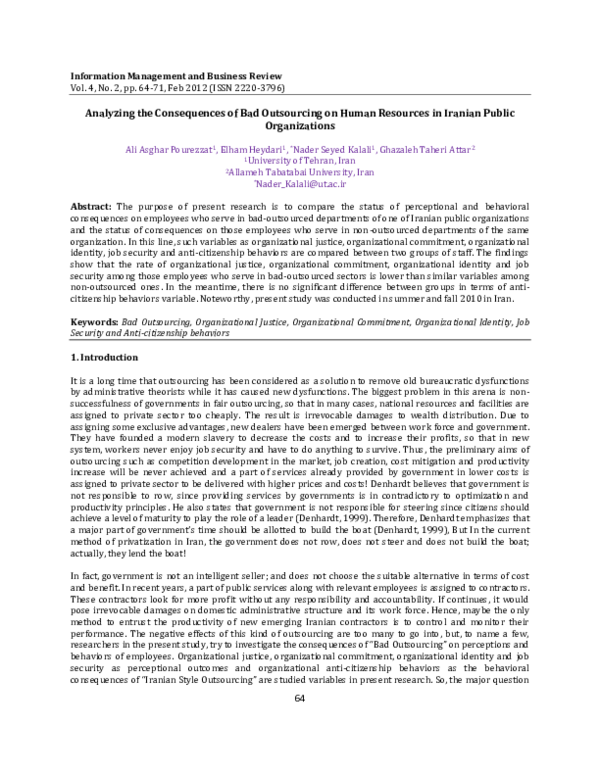 (PDF) Analyzing the Consequences of Bad Outsourcing on Human Resources ...