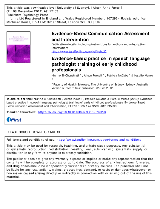 (PDF) Evidence-based practice in speech language pathologist training ...