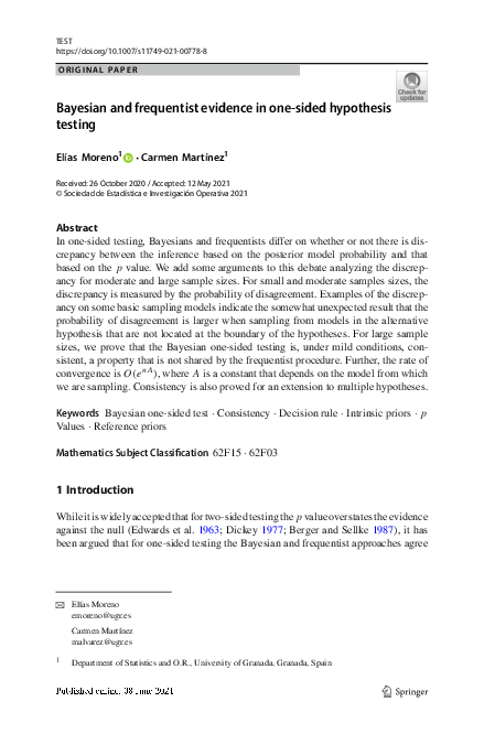 (PDF) Bayesian and frequentist evidence in one-sided hypothesis testing