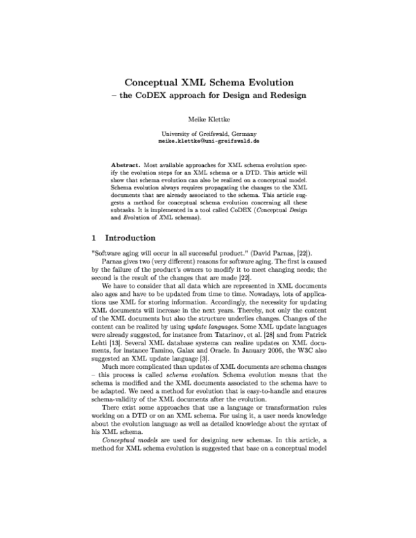 (PDF) Conceptual XML Schema Evolution - the CoDEX Approach for Design and Redesign