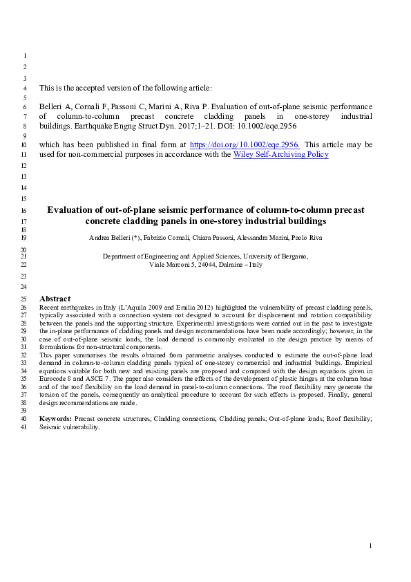 (PDF) Evaluation of out-of-plane seismic performance of column-to ...