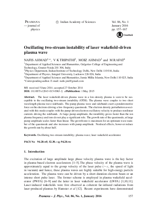 (PDF) Oscillating two-stream instability of laser wakefield-driven ...