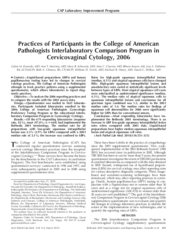 (PDF) Practices of participants in the College of American Pathologists ...