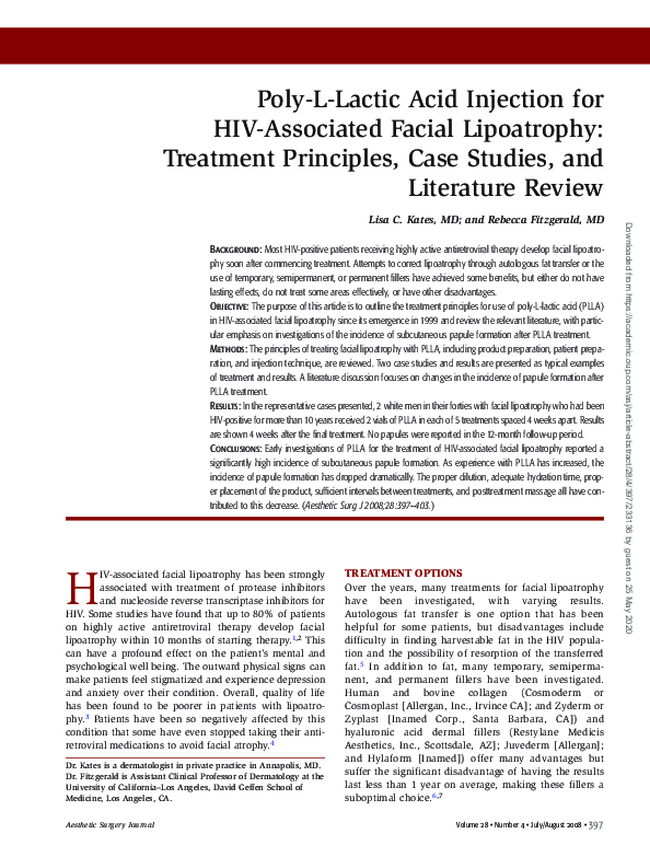 (PDF) Poly-L-Lactic Acid Injection for HIV-Associated Facial ...
