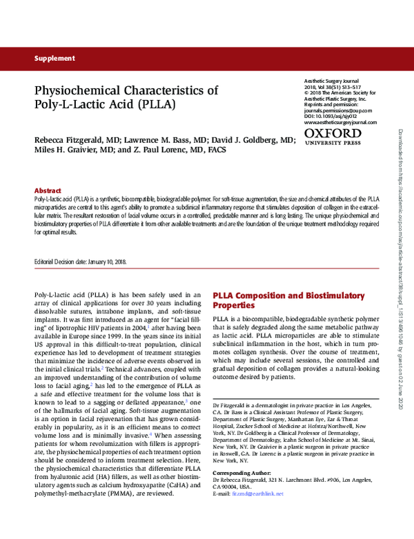 (PDF) Physiochemical Characteristics of Poly-L-Lactic Acid (PLLA)