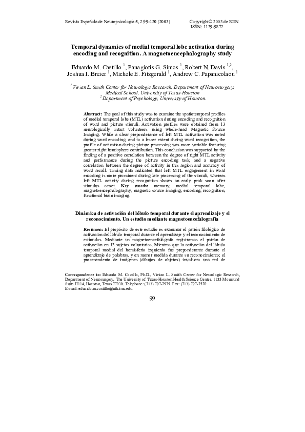 Pdf Temporal Dynamics Of Medial Temporal Lobe Activation During Encoding And Recognition A