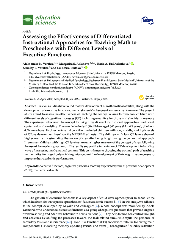 (PDF) Assessing the Effectiveness of Differentiated Instructional Approaches for Teaching Math ...