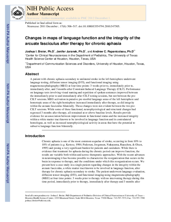 (PDF) Changes in maps of language function and the integrity of the ...