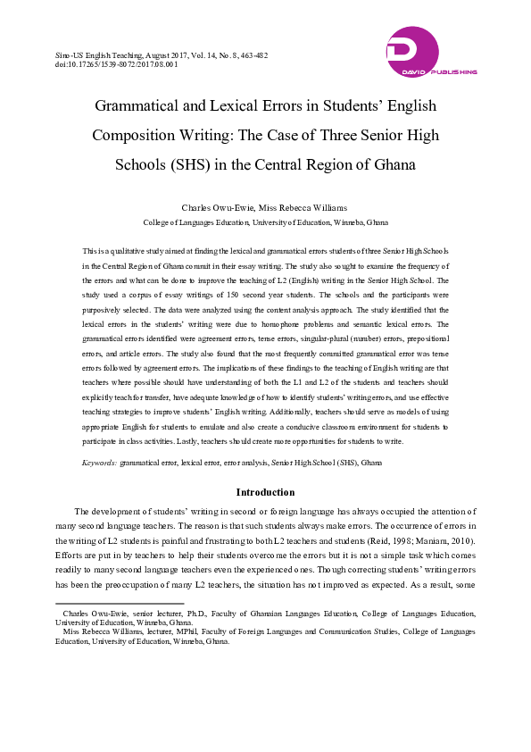(PDF) Grammatical and Lexical Errors in Students’ English Composition ...