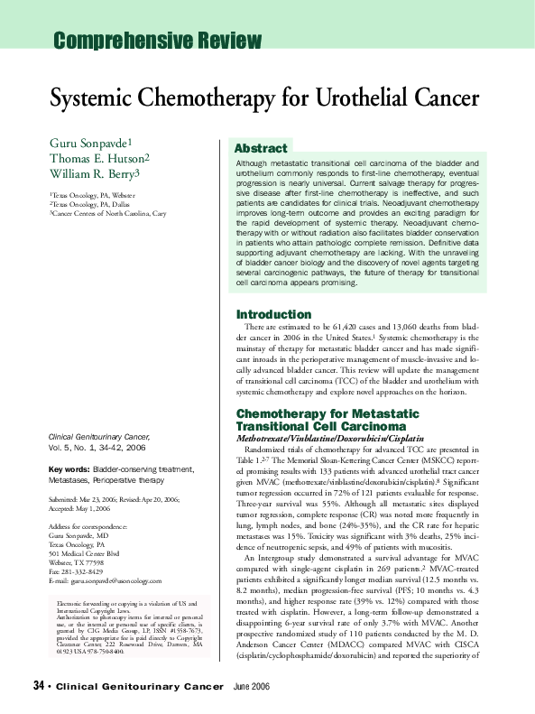 (PDF) Systemic chemotherapy for urothelial cancer